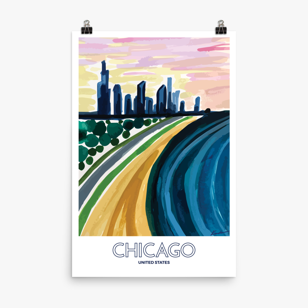 Lakeshore Drive Sunset - Travel Poster | Kim Lyon Design